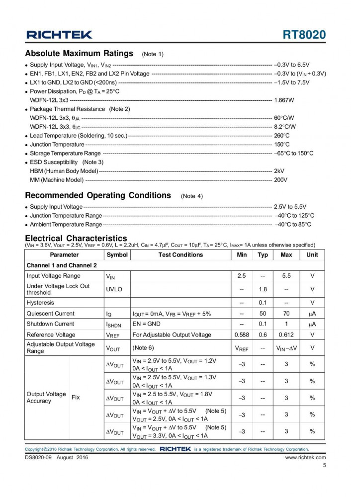 RT8020 datasheet page 5