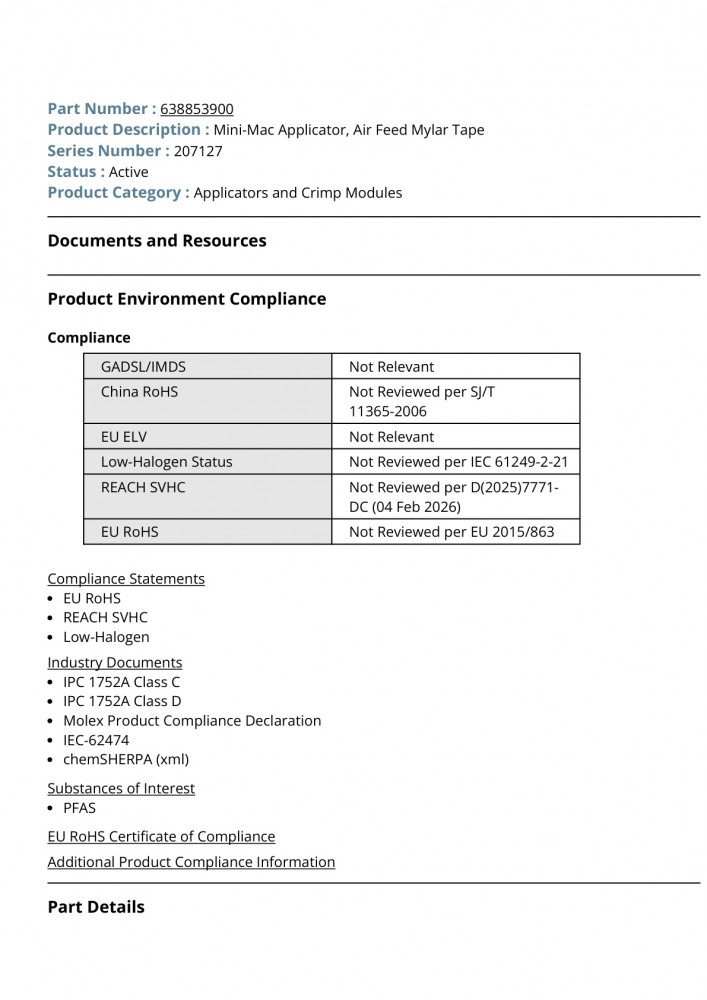 MOLEX 638853900 document preview, page 1