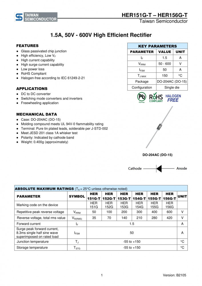 HER154G-T datasheet page 1