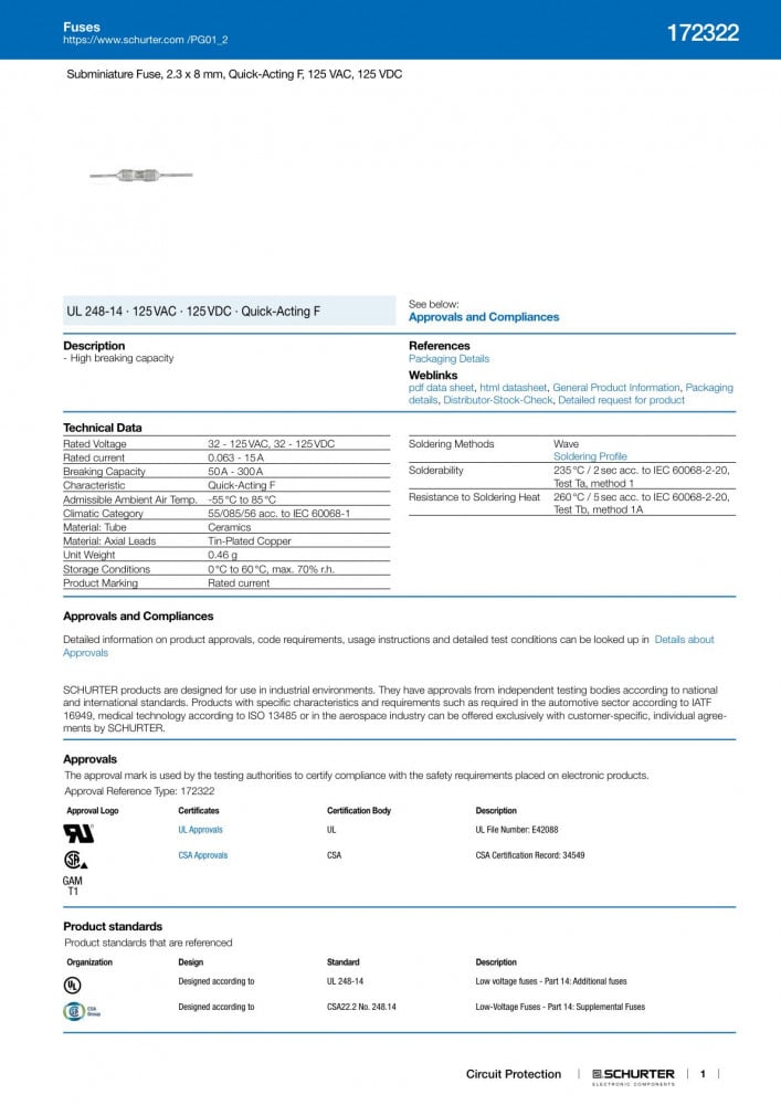 SCHURTER 7010.7150.13 datasheet page 1