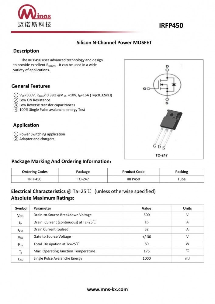 IRFP450 datasheet page 1