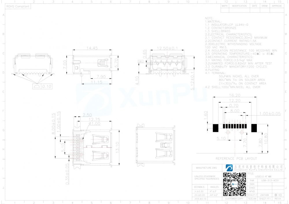 XUNPU USB-313-ACSY technical drawing