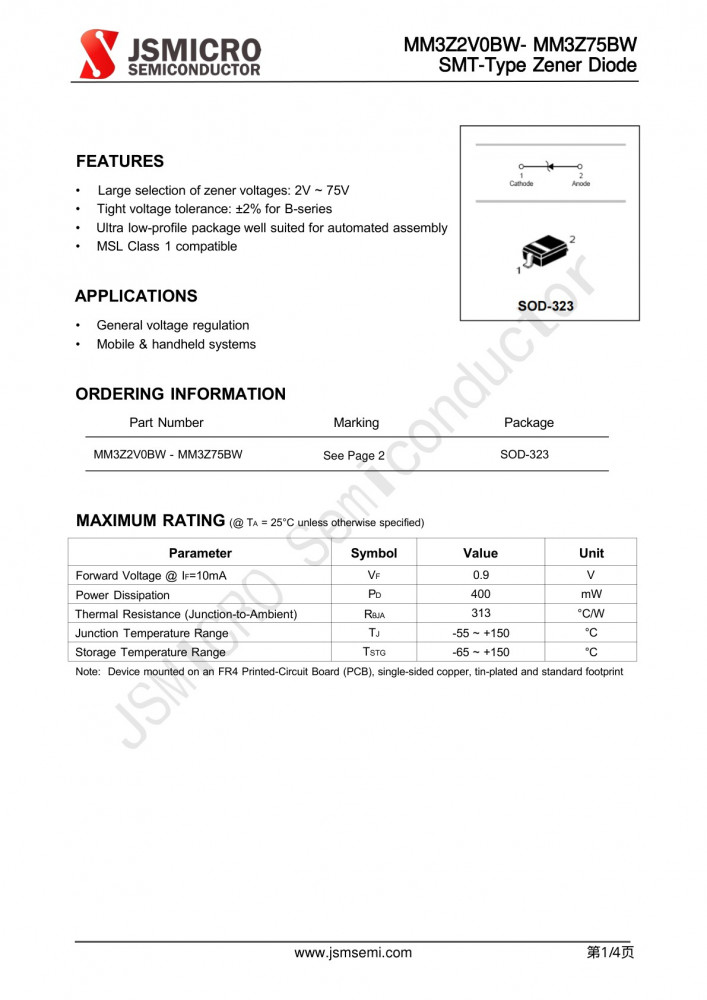 MM3Z2V2BW datasheet page 1