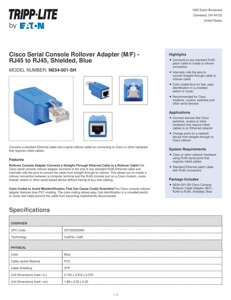 N034-001-SH technical document page 1