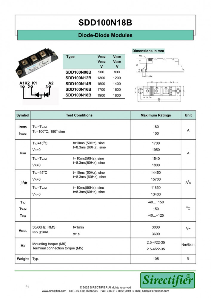 SDD100N18B datasheet page 1