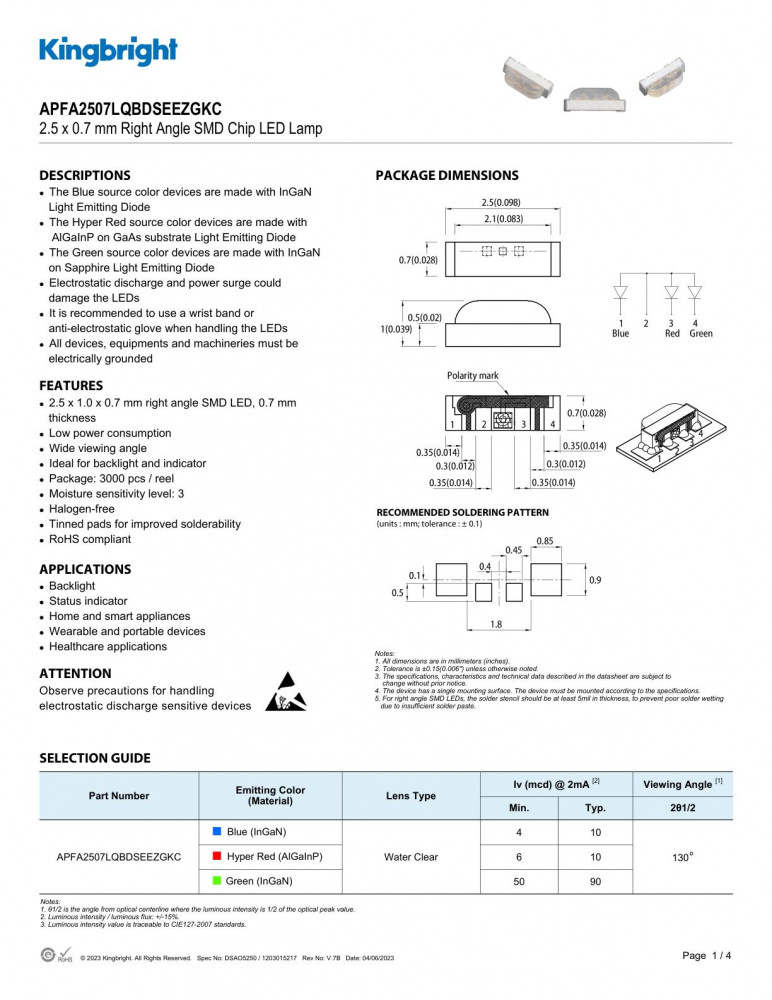 APFA2507LQBDSEEZGKC datasheet page 1