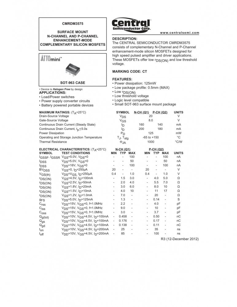 CMRDM3575 datasheet page 1