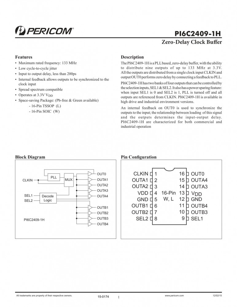 PI6C2409-1HLE+DL datasheet page 1