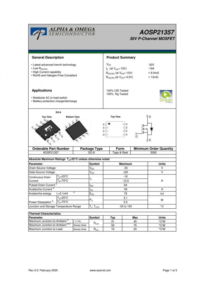 AOSP21357 datasheet page 1