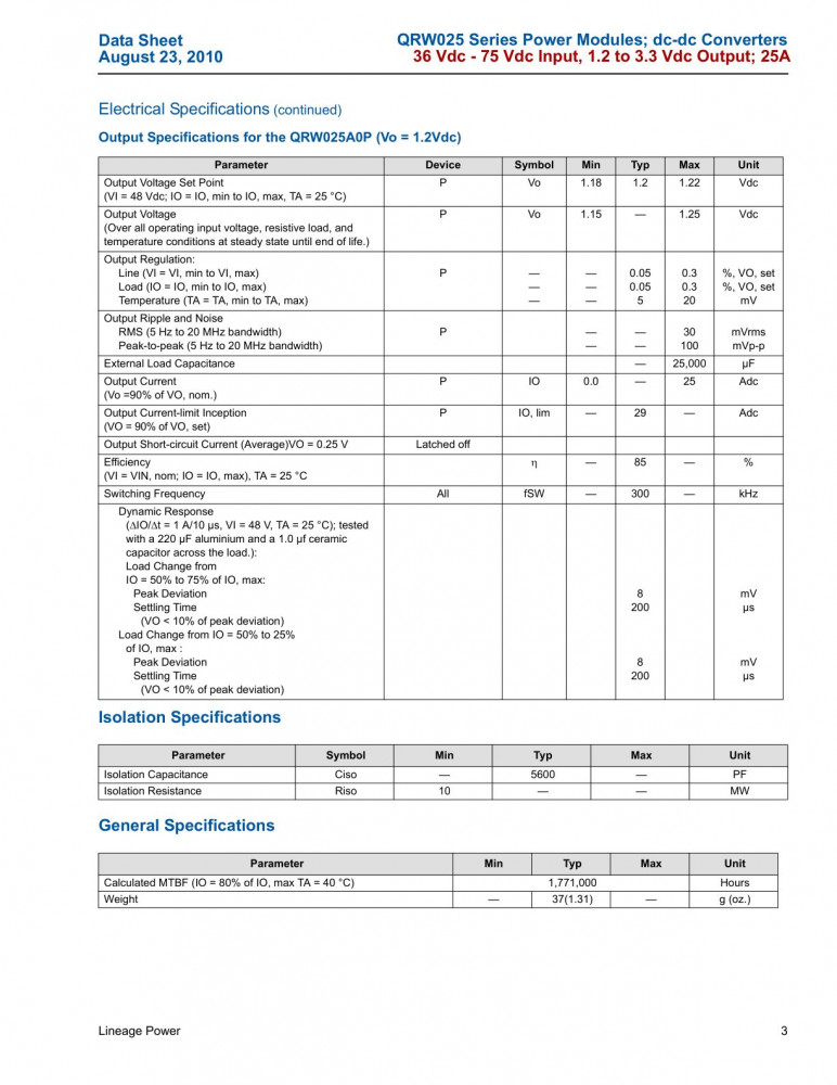 QRW025A0G41 technical document page 3