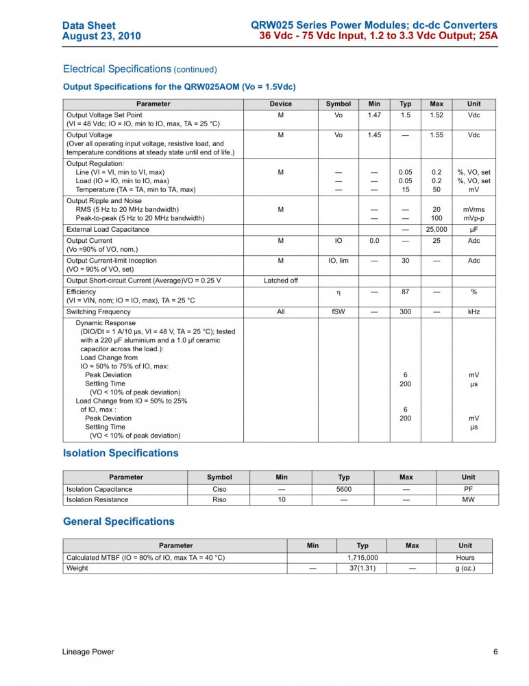QRW025A0G41 technical document page 6