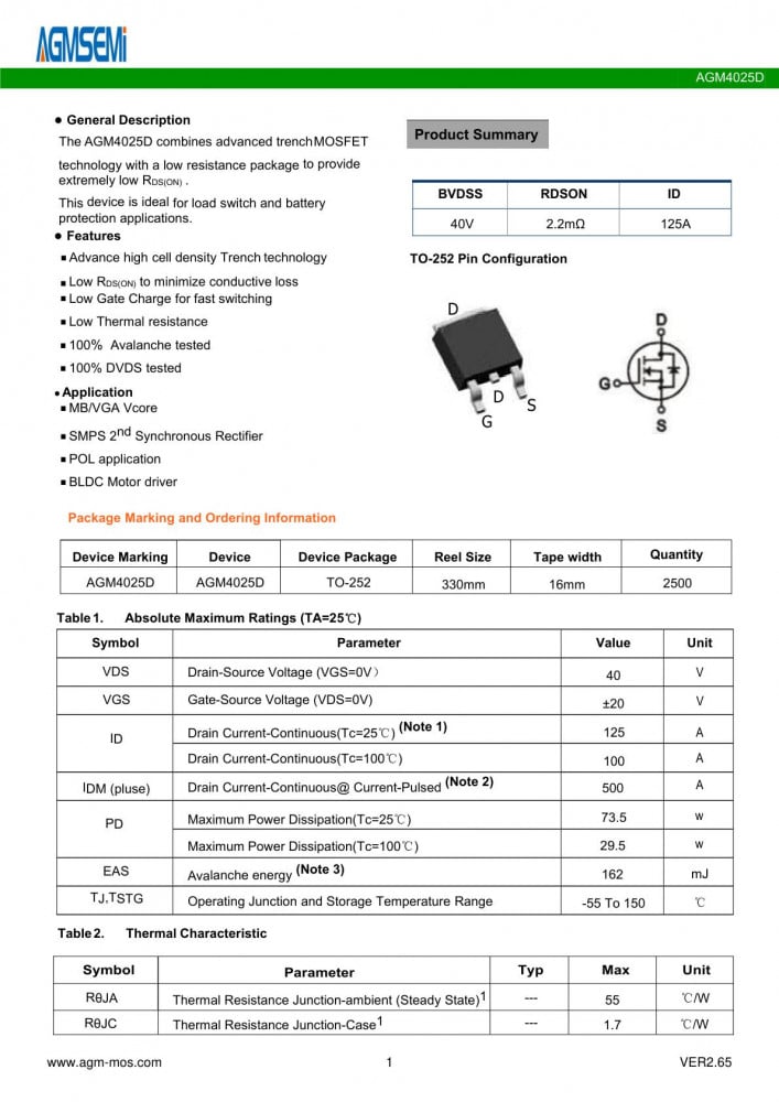 AGM4025D datasheet page 1