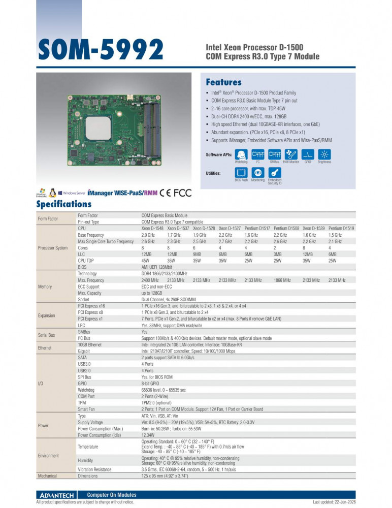 SOM-5992 technical documentation page 1