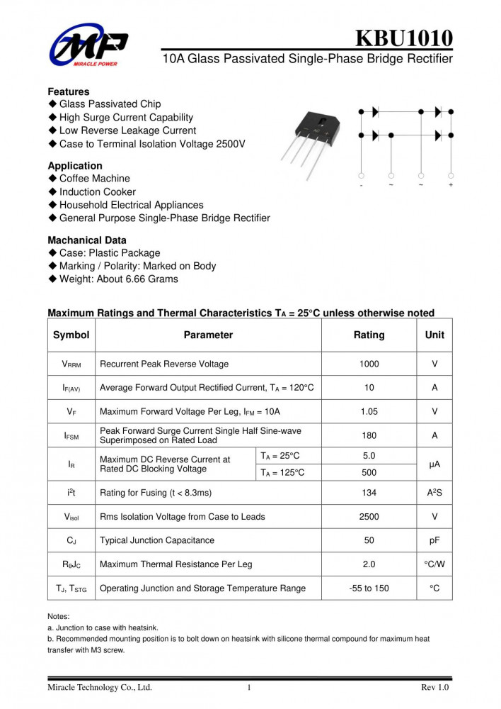 KBU1010 datasheet page 1