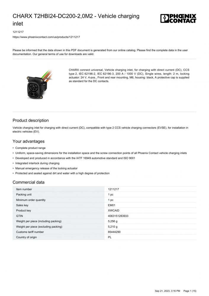 Phoenix Contact 1211217 technical document page 1