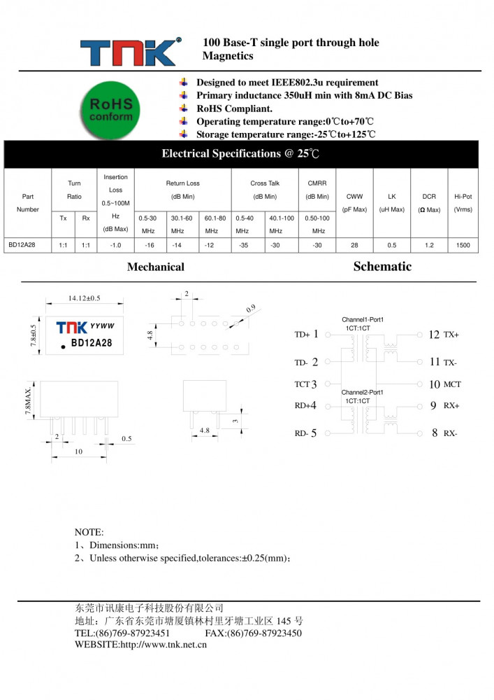 BD12A28 technical drawing and specification page