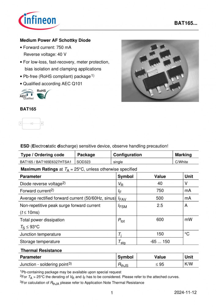 BAT165 datasheet page 1