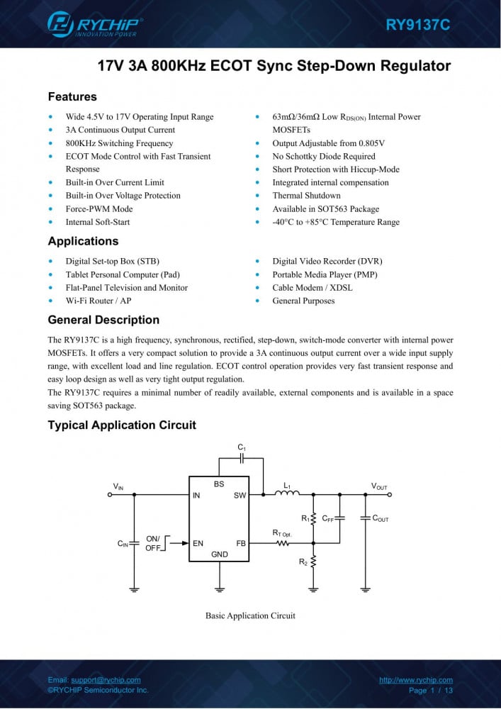RY9137C datasheet page 1