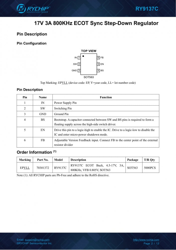 RY9137C datasheet page 2