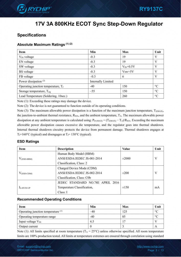 RY9137C datasheet page 3