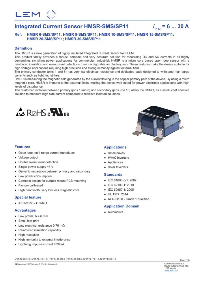 HMSR datasheet page 1