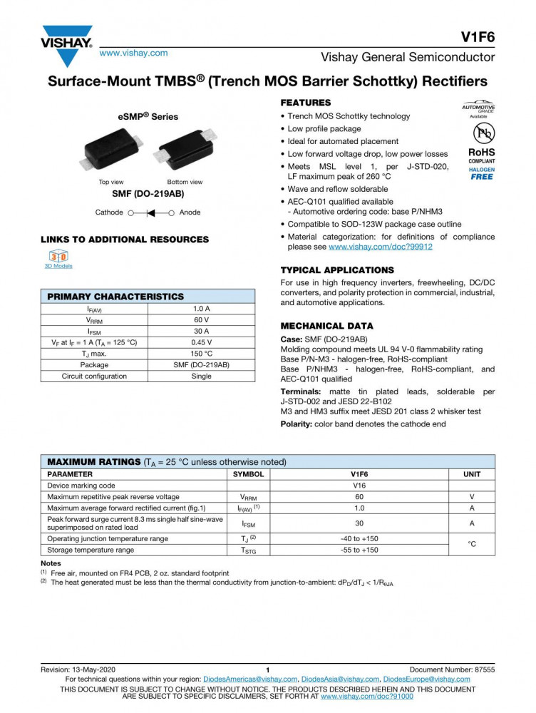 V1F6 datasheet page 1