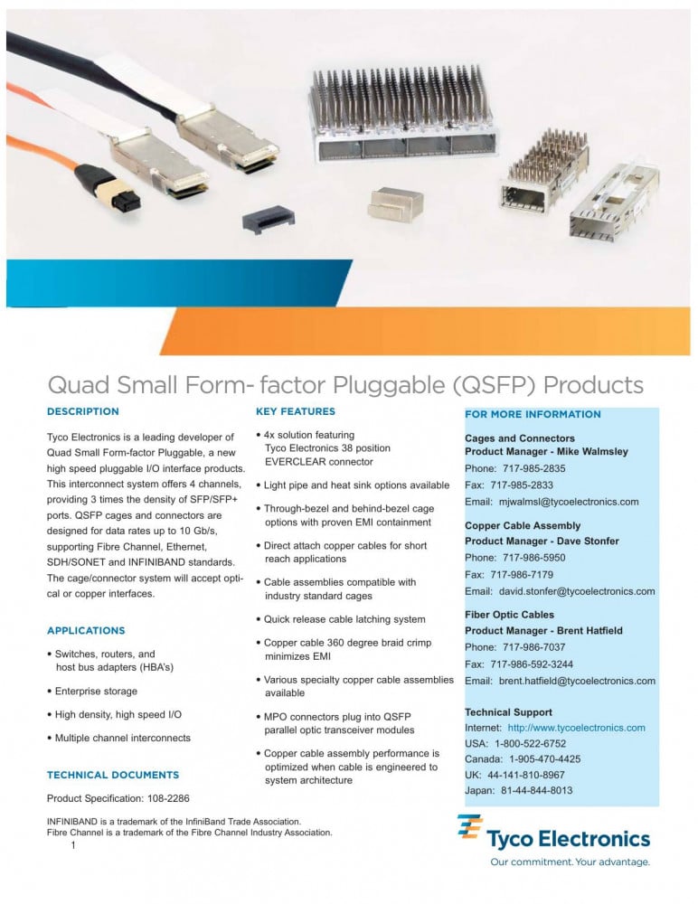 TE Connectivity QSFP product document page 1
