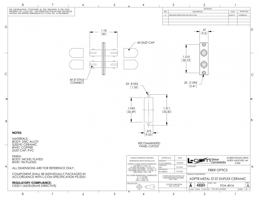 L-com FOA-401A technical document page