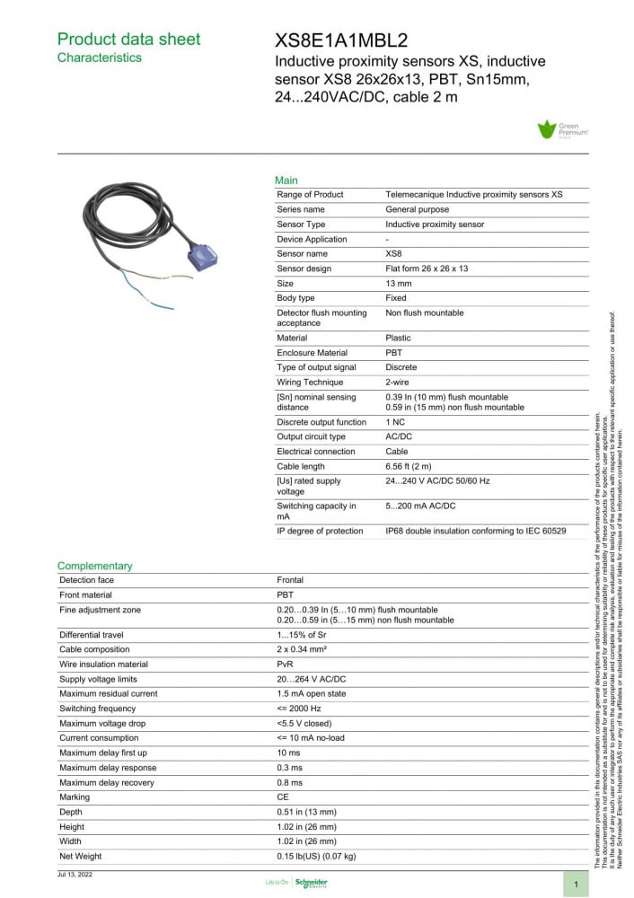 XS8E1A1MBL2 technical document page 1