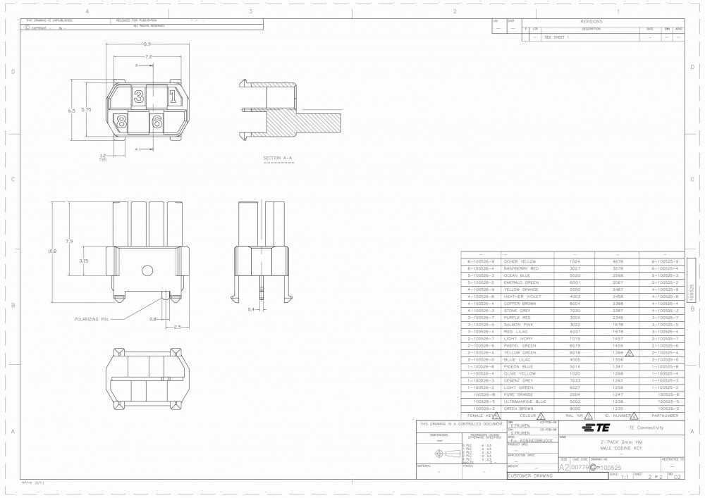 TE Connectivity 4-100525-3 technical drawing page 2
