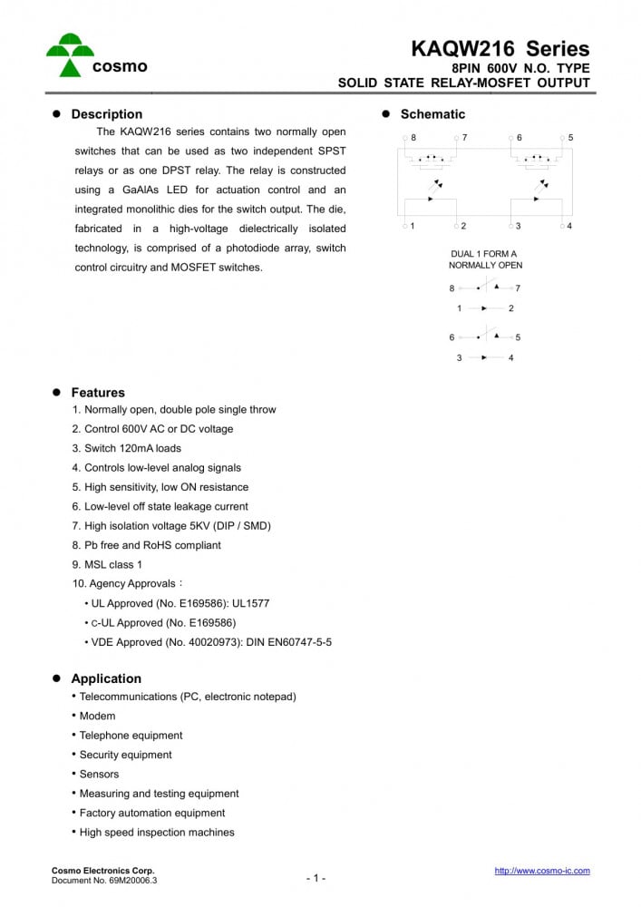 KAQW216A datasheet page 1