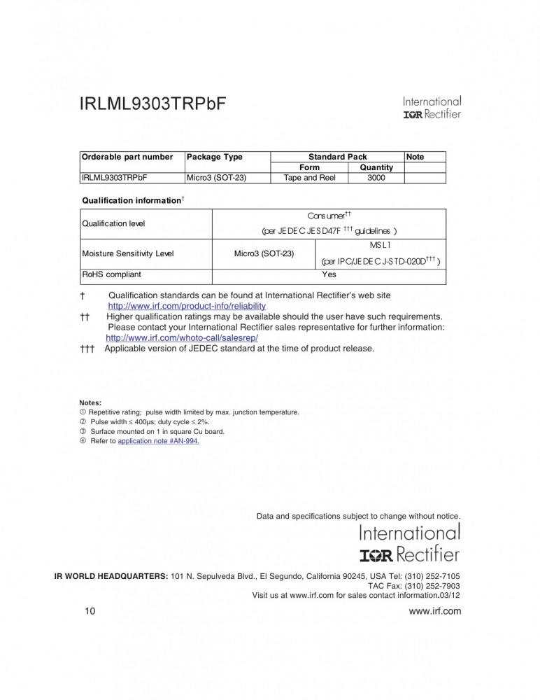 IRLML9303TRPBF datasheet page 10