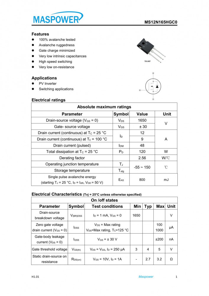 MS12N165HGC0 datasheet page 1