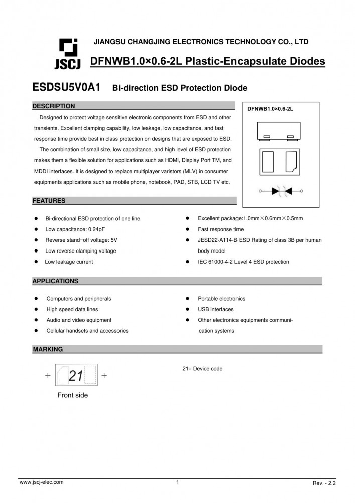 ESDSU5V0A1 datasheet page 1