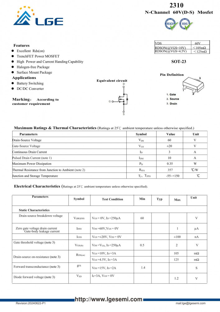 LGE2310 datasheet page 1