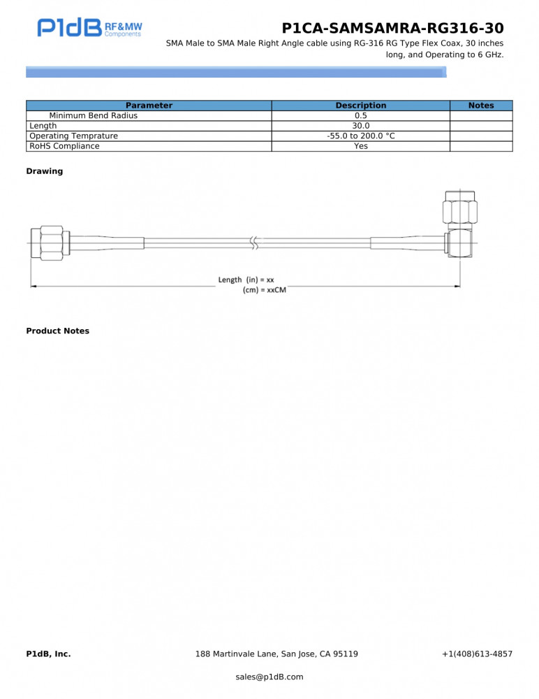 P1CA-SAMSAMRA-RG316-30 product documentation image, page 2