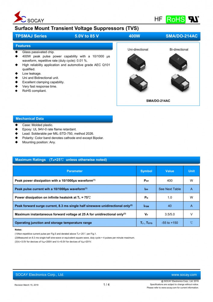 TPSMAJ series datasheet page 1