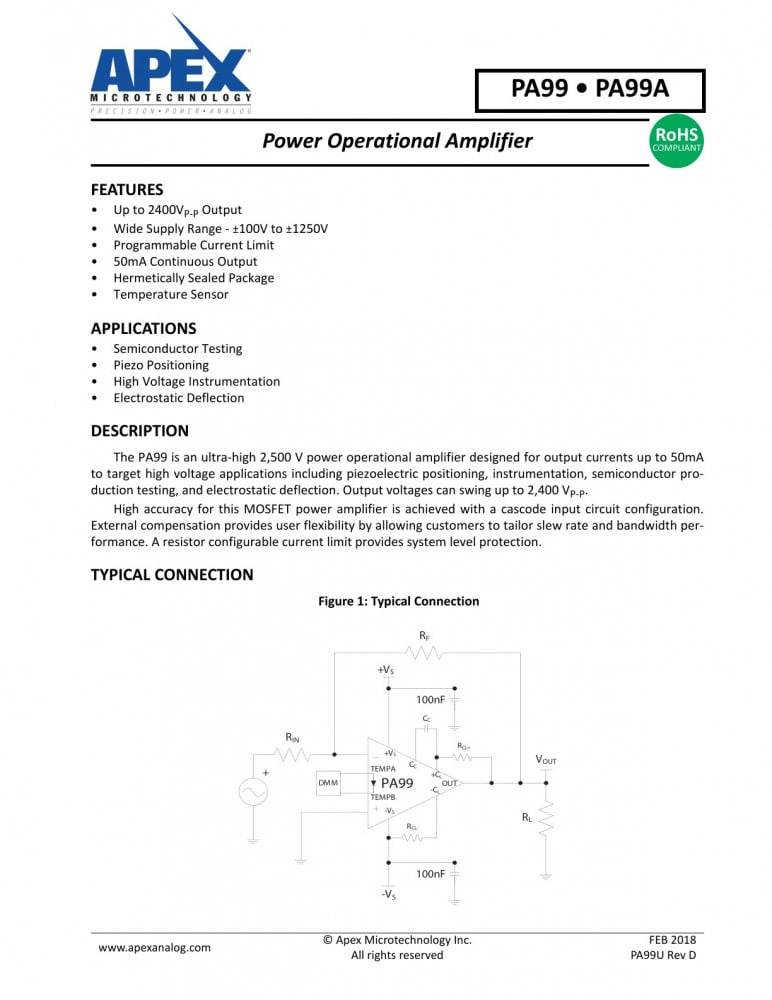 PA99 datasheet page 1