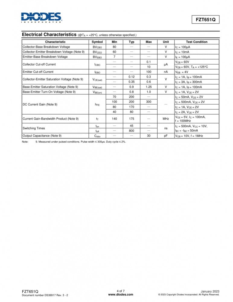 FZT651QTA datasheet page 4