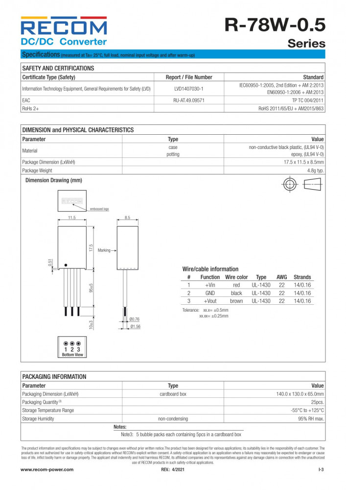R-78W9.0-0.5 datasheet page 3