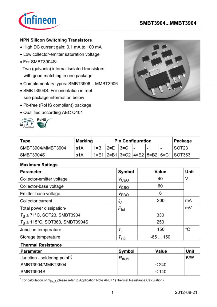 MMBT3904 technical document page 1