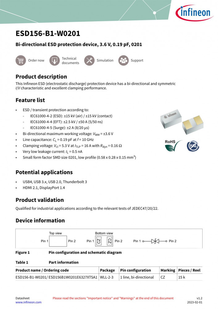 Datasheet page 1