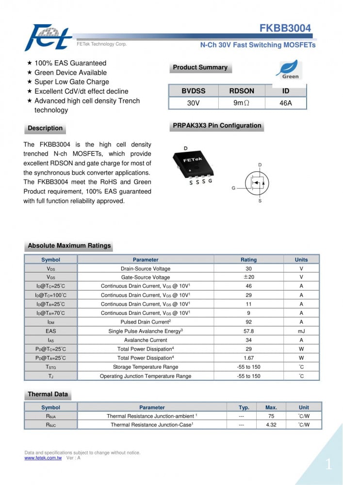 FKBB3004 datasheet page 1
