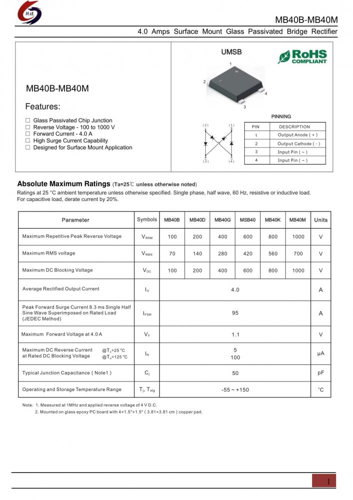 MB40M datasheet page 1