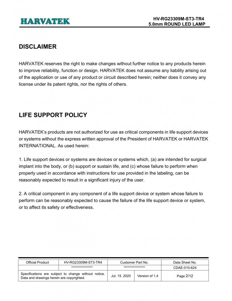 HV-RG23309M-ST3-TR4 datasheet page 2