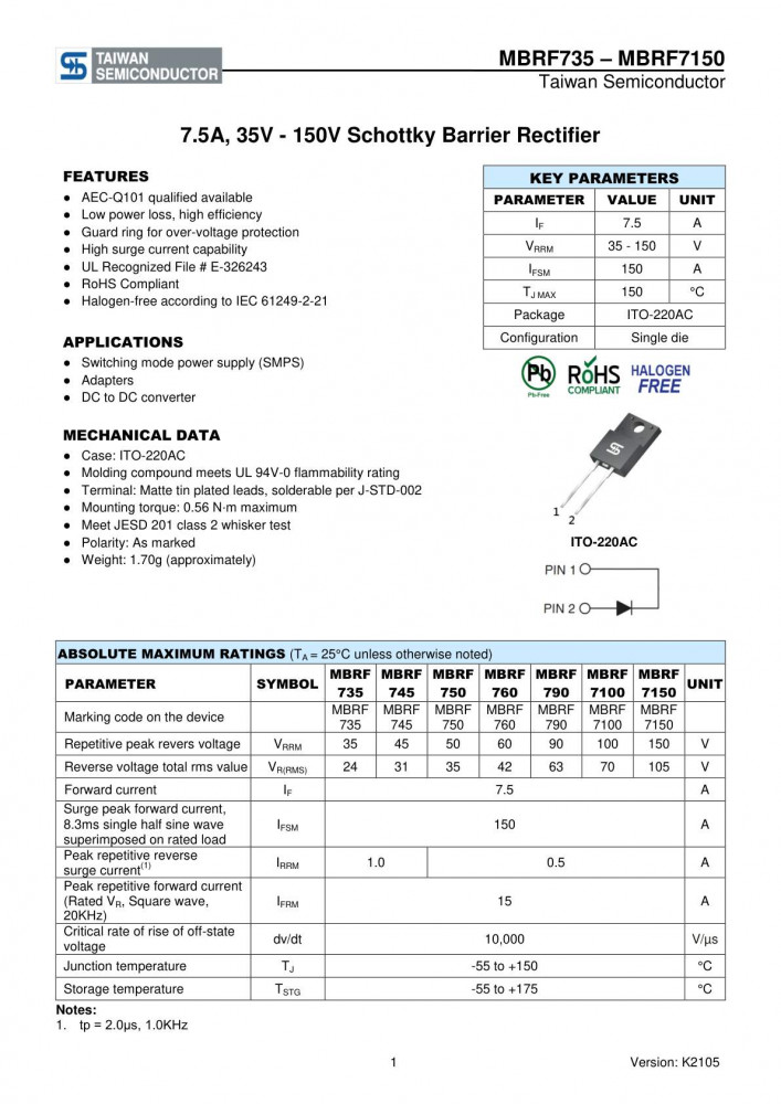 MBRF790 datasheet page 1
