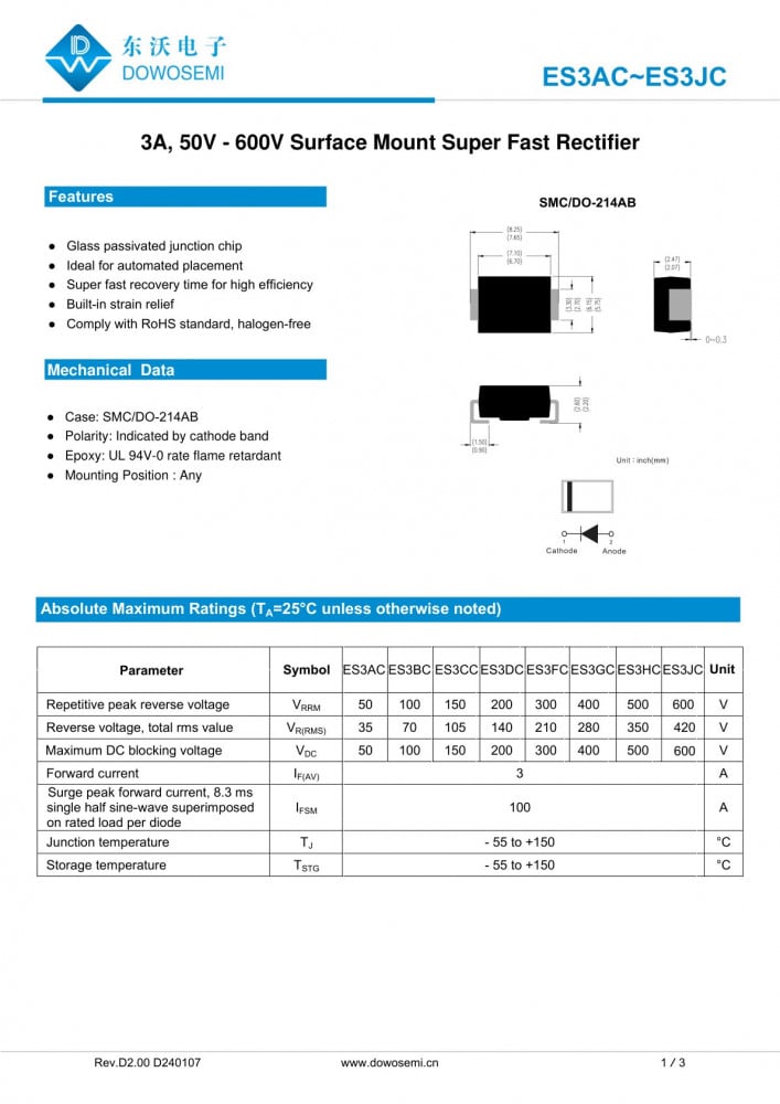 DOWO ES3DC datasheet page 1
