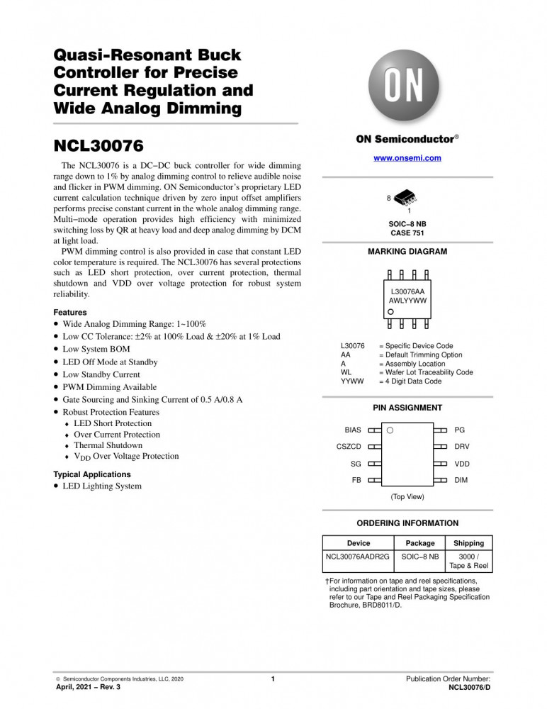 NCL30076 datasheet page 1