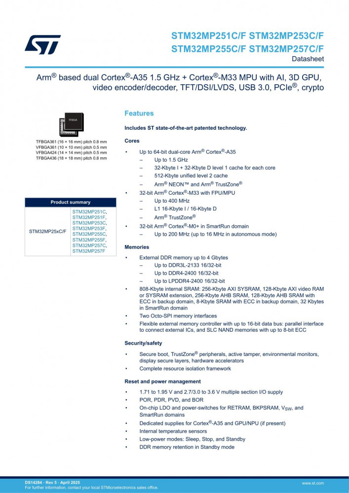STM32MP25x document preview, page 1