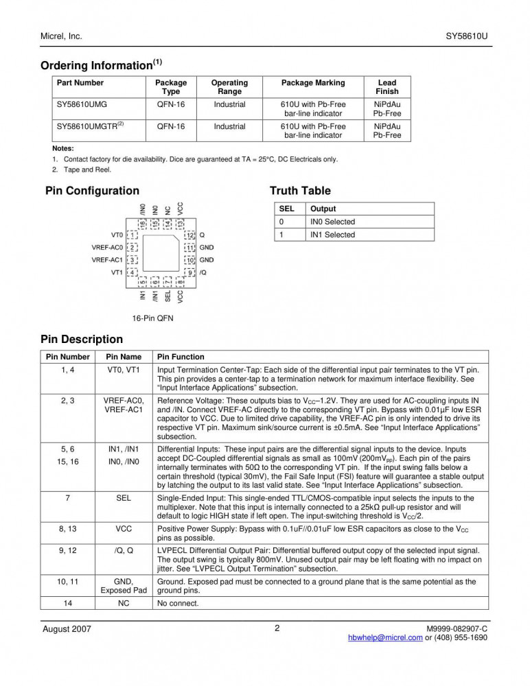 SY58610U datasheet page 2